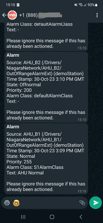 N4 Alarms to Whats App | Works Software